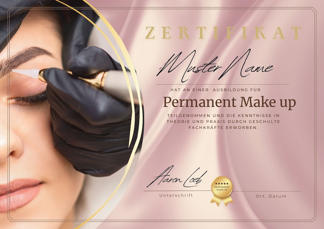 Permanent Make up Certificate for Download - Etsy