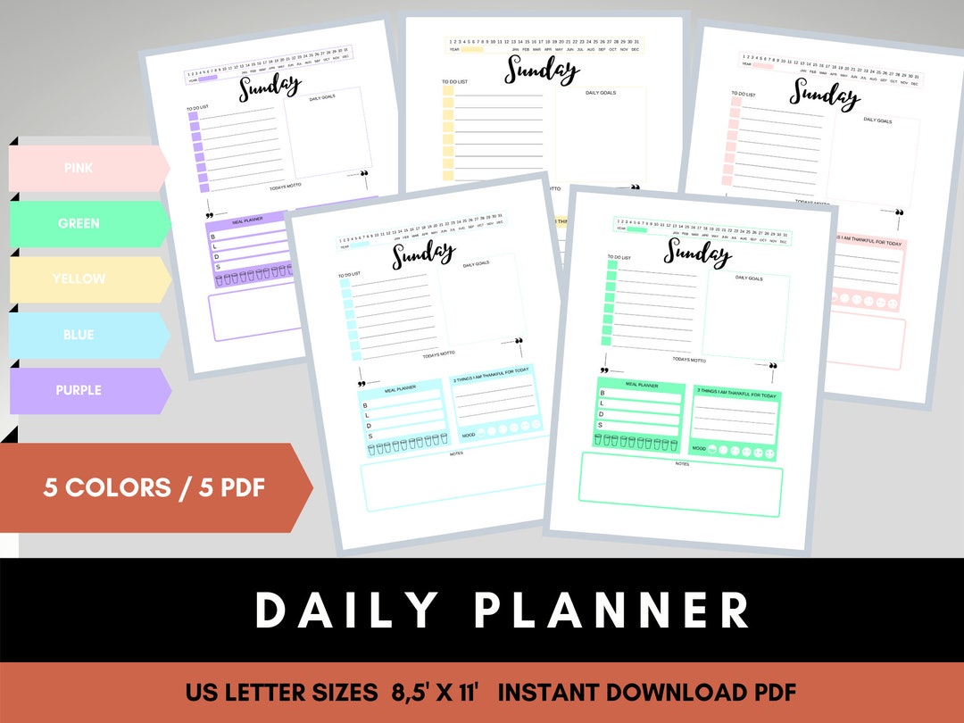 DAILY Planner • US Letter Sizes • 7 Day • Printable PDF 8.5"x 11 ...