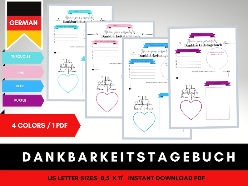 Gratitude Journal • US Letter Sizes • Printable PDF 8.5"x 11" • 4colors ...