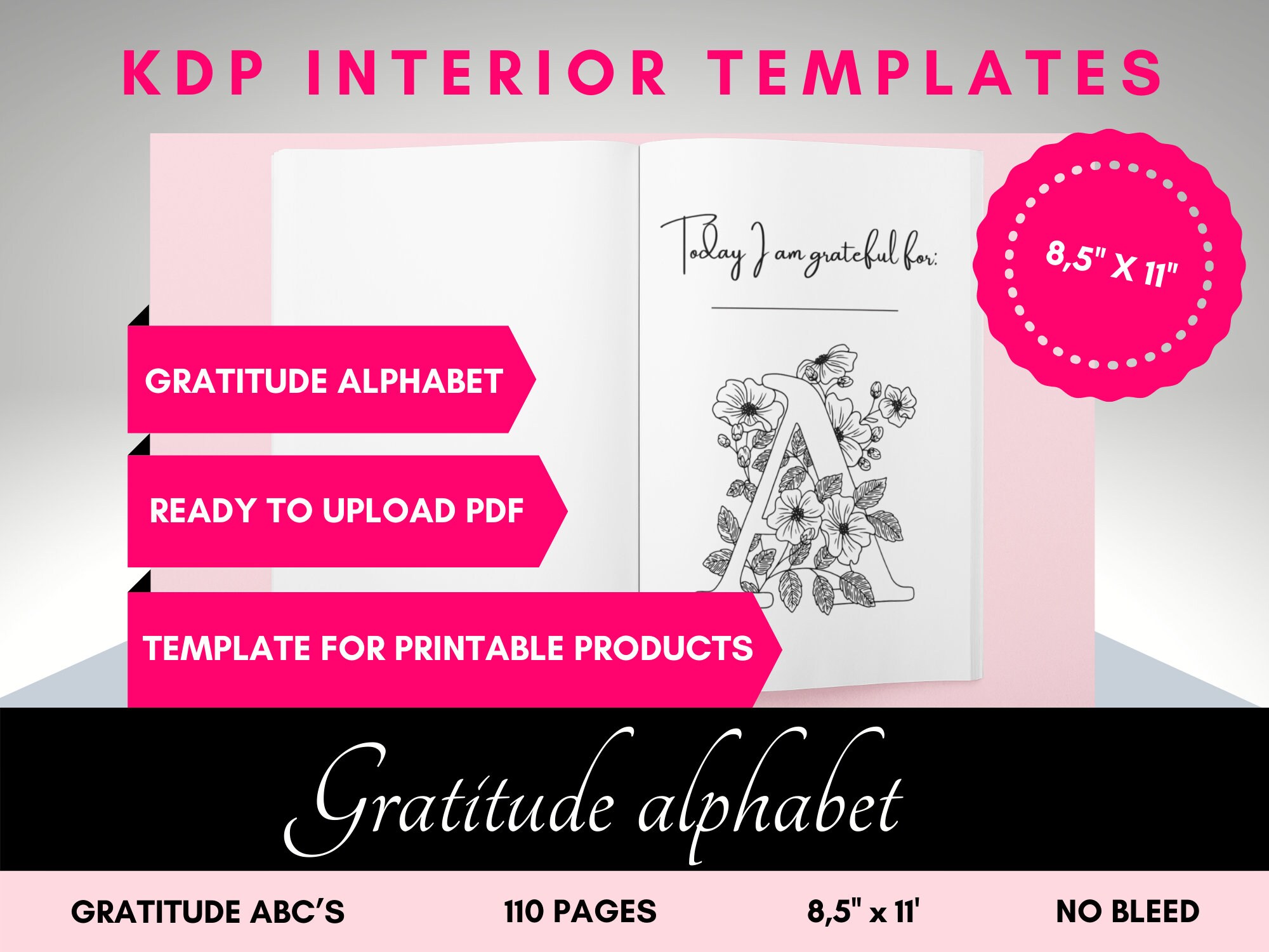 ABC's Floral Gratitude Journal - KDP Template - 8.5x11 - KDP Interior ...