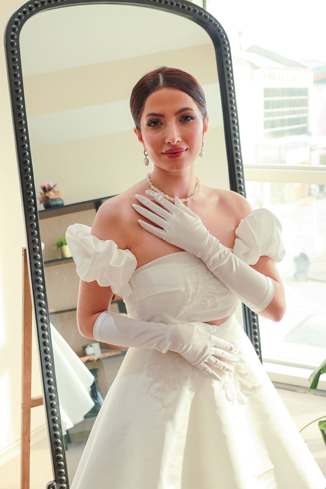 Off White Satin Bridal Gloves for Weddings, Mid Lenght Satin Gloves for ...