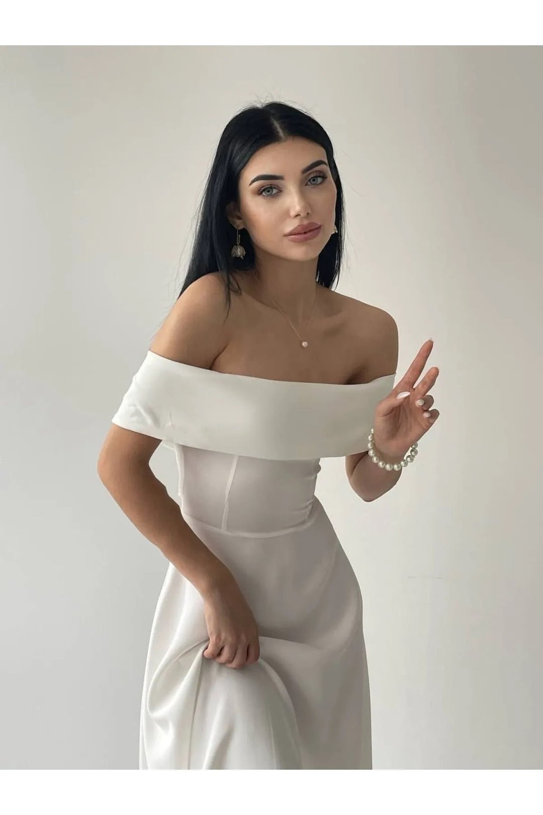 Off the Shoulder off White Midi Wedding Dress, Courthouse Wedding Dress ...