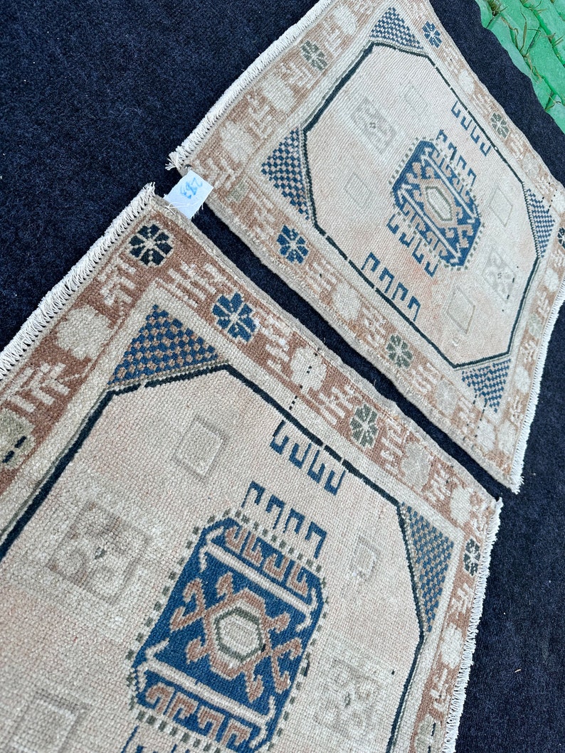 2x2 Mini Set of Two Small Rug 2x2 Beige and Blue Small Rug - Etsy