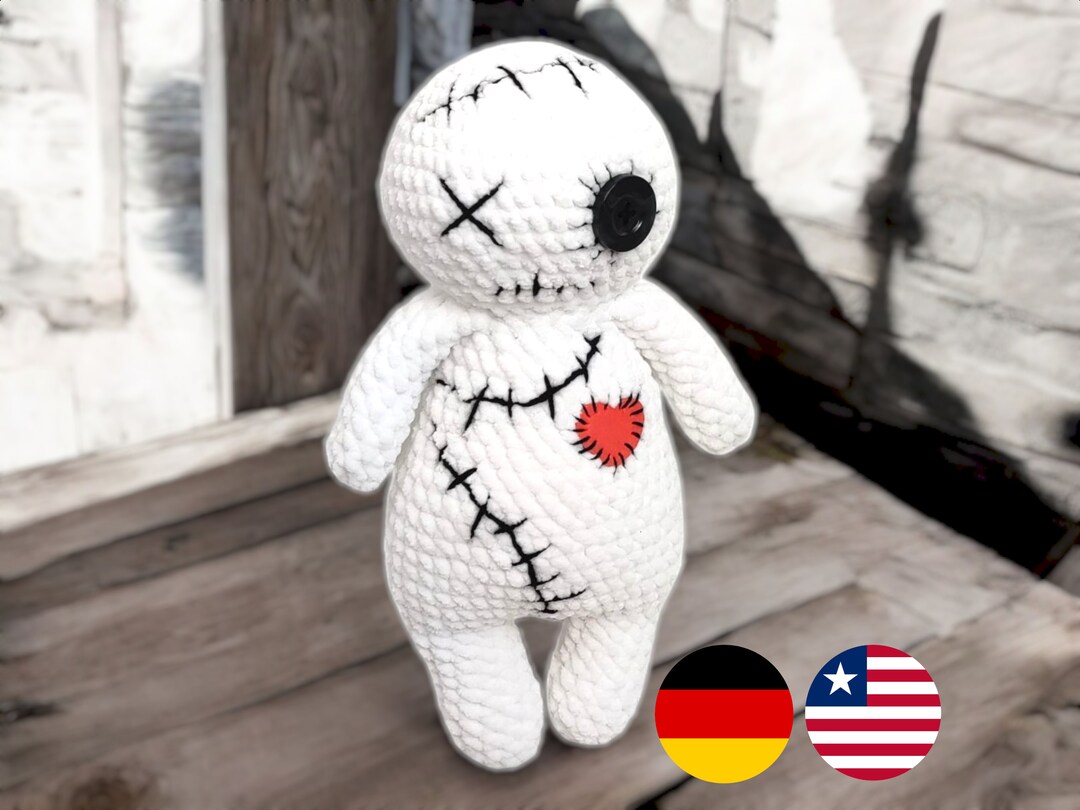 Gehaakte voodoo-pop, voodoo-amigurumi, gehaakt halloweenpatroon, laag ...
