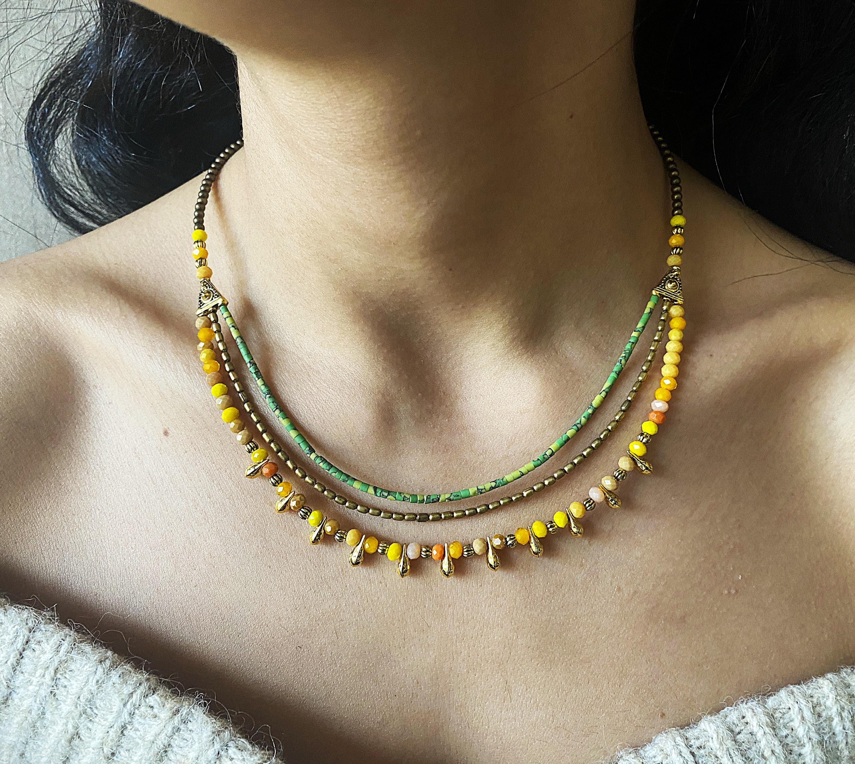 Handmade Layered Beaded Necklace – Boho Ethnic Necklace for Women ...