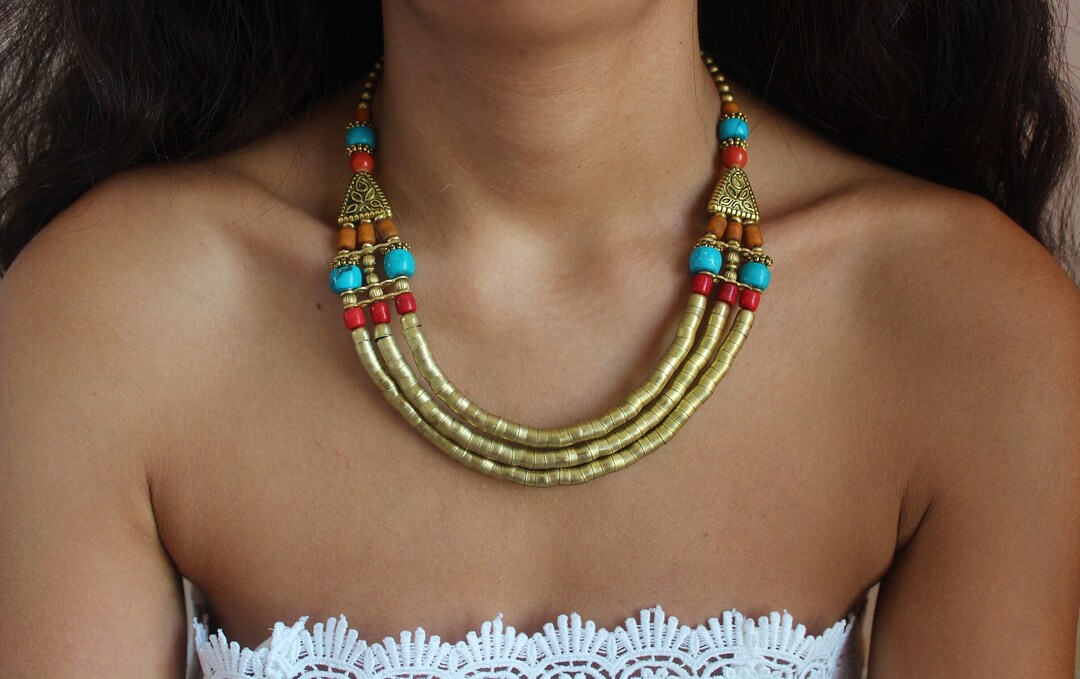 Indian Gold Bib Necklace for Women Multi Strands Bib Necklace Boho Gold ...