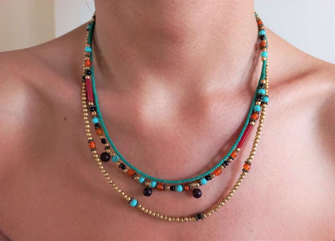 Boho Multi Strands Necklace for Women Ethnic Beaded Necklace - Etsy