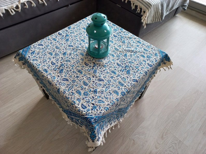 Persian Ghalamkar Tablecloth – Blue Termeh Floral Sofreh – Hand Printed ...