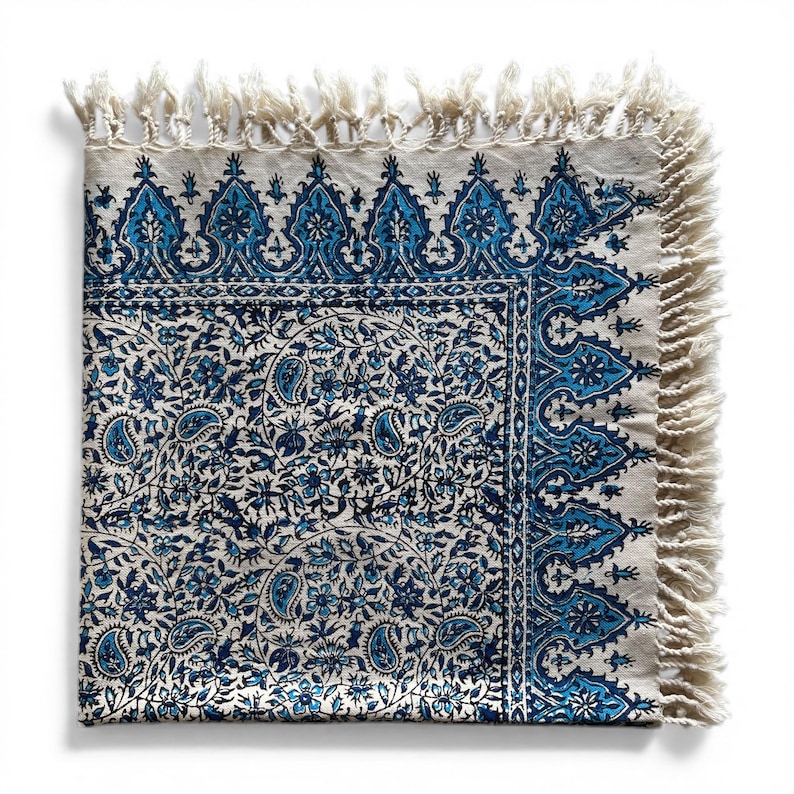 Persian Ghalamkar Tablecloth – Blue Termeh Floral Sofreh – Hand Printed ...
