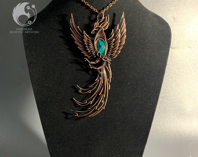 Top Carved Blue Opalized Wood Pendant Copper Wire Phoenix Bird Pendant ...