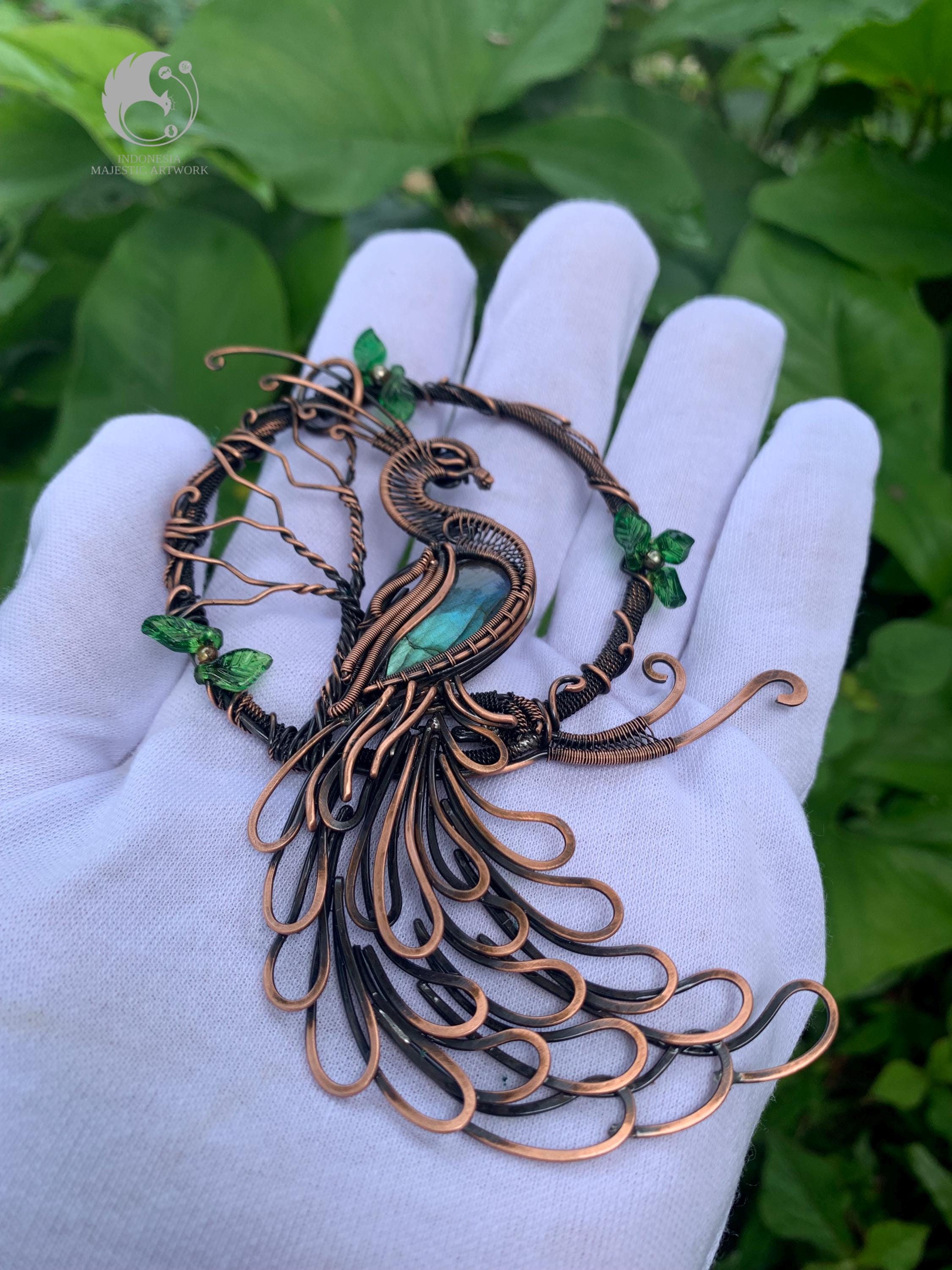Peacock Wire Wrapped Pendant With Labradorite Handmade Copper Wire ...