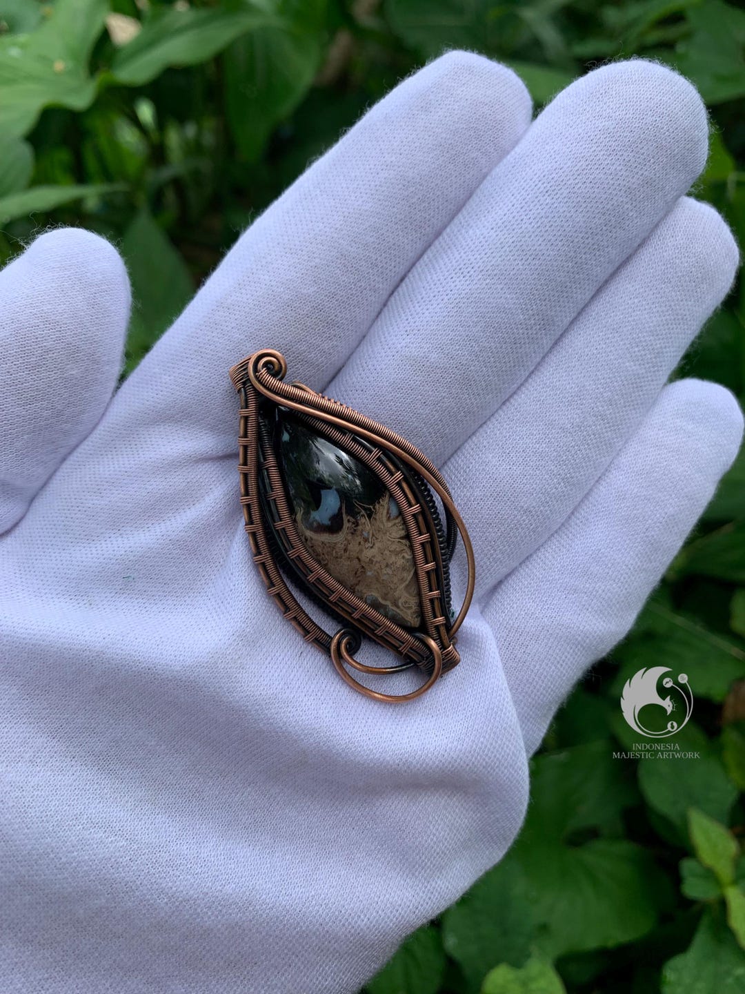 Copper Wire Wrapped Palm Root Pendant: Handmade Fossil Stone Necklace ...