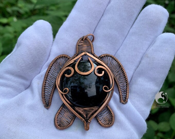 Wire Wrapped Copper Turtle Pendant: Black Palm Root Stone Necklace - Etsy