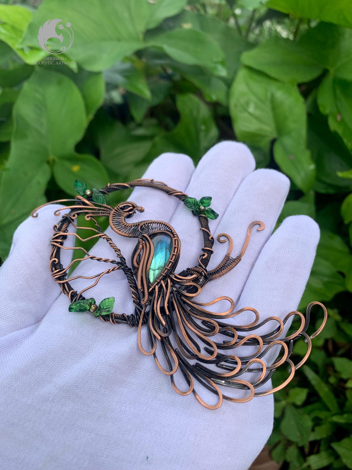 Peacock Wire Wrapped Pendant With Labradorite Handmade Copper Wire ...
