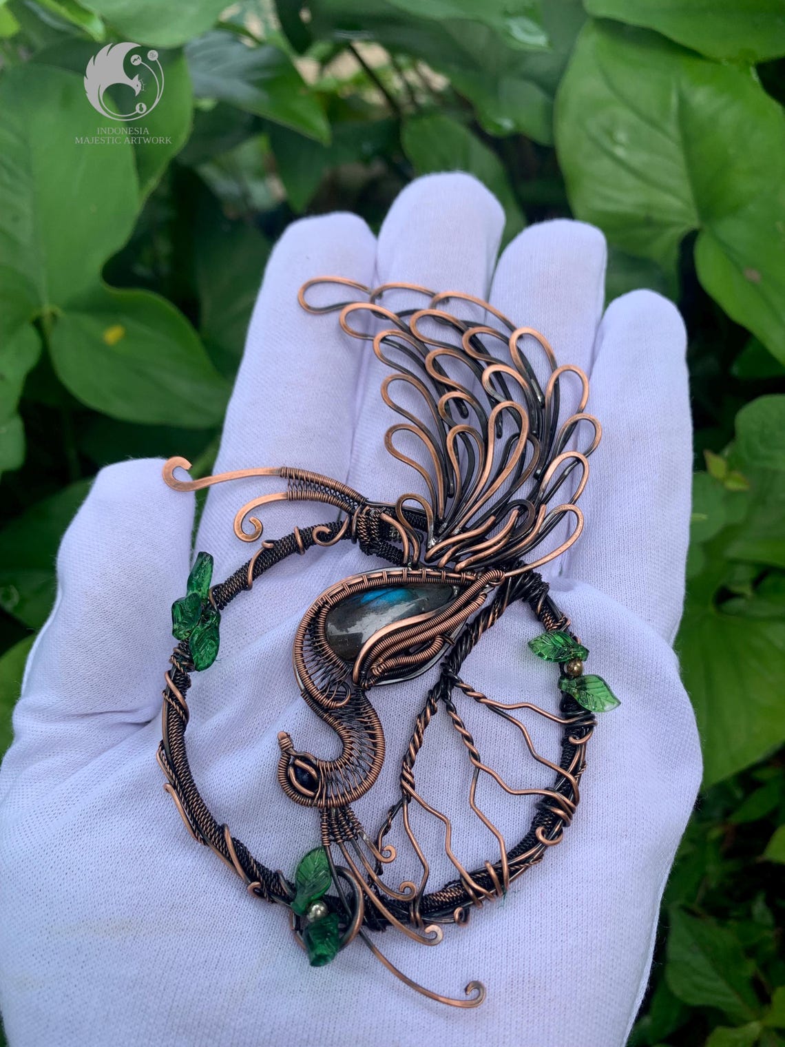 Peacock Wire Wrapped Pendant With Labradorite Handmade Copper Wire ...