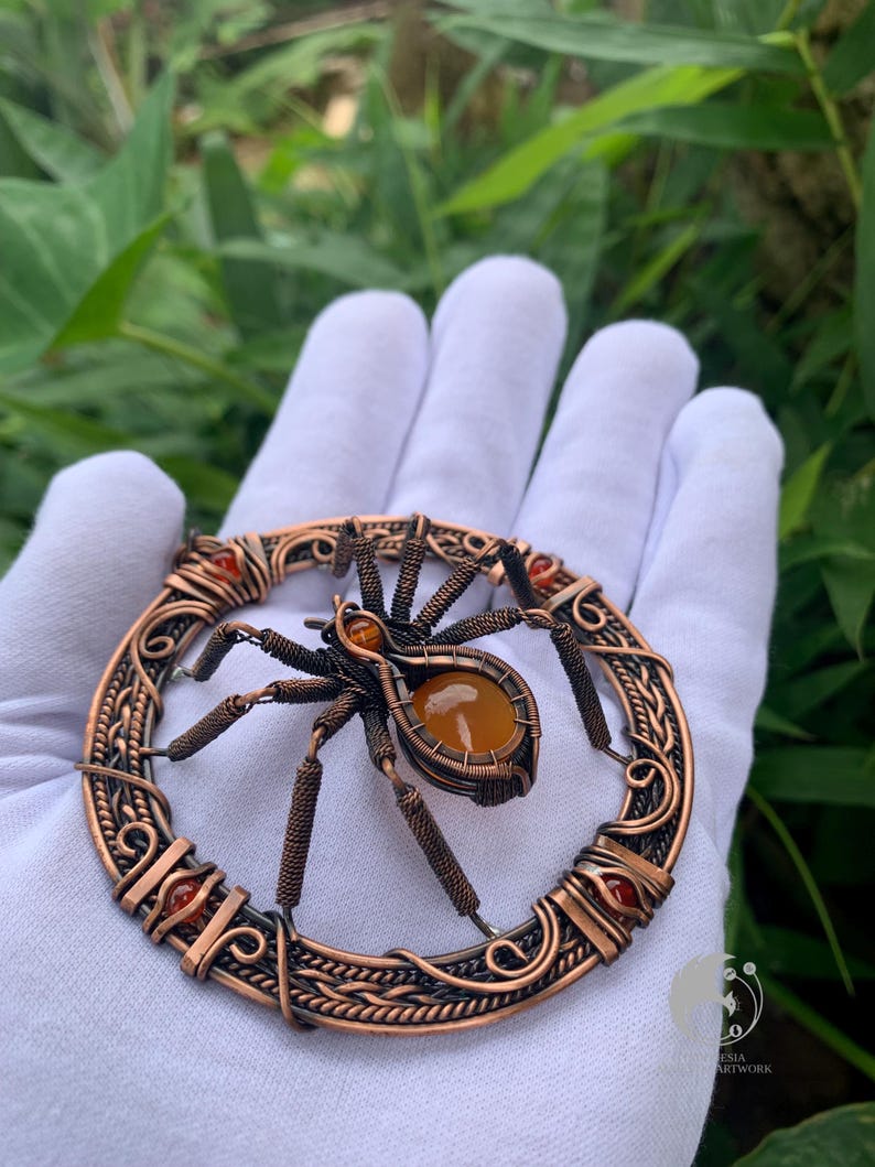 Handmade Wire Wrap Spider Pendant With Carnelian Stone Copper Wire ...