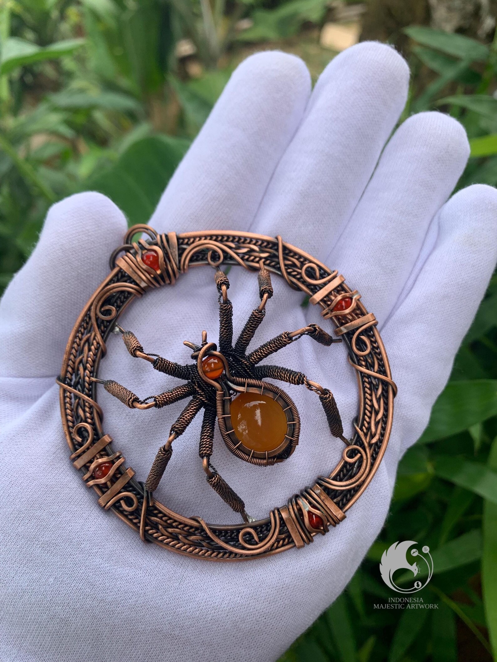 Handmade Wire Wrap Spider Pendant With Carnelian Stone Copper Wire ...