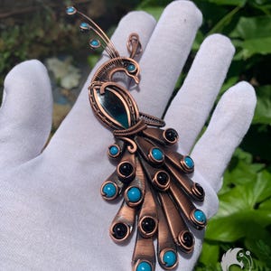 Wire Wrapped Peacock Pendant: Blue Opalized Stone & Beads • Christmas ...