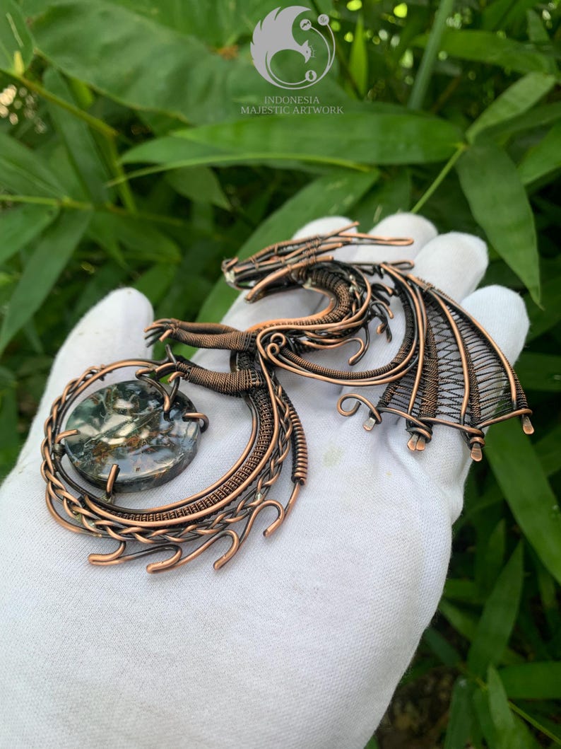 Awesome Big Dragon Carving Top, Cryscocolla Pendant Copper Wire Wrapped ...