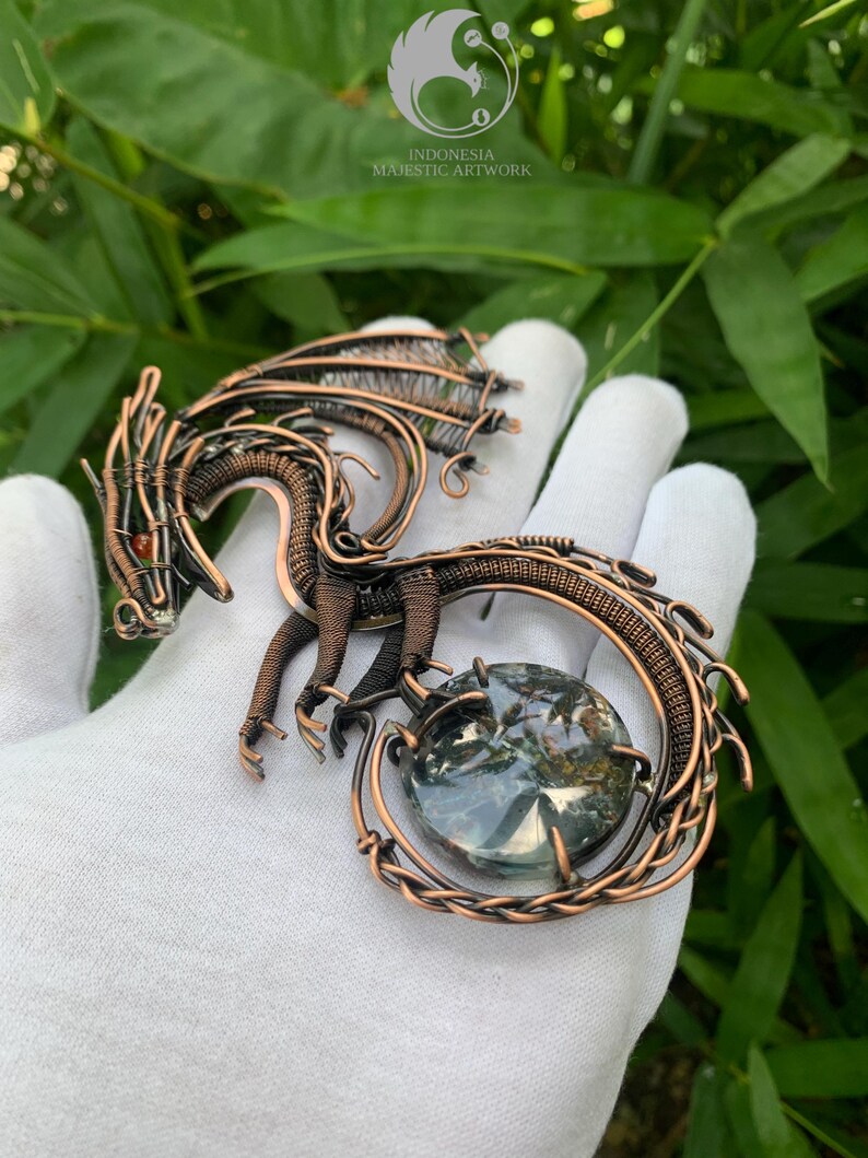 Awesome Big Dragon Carving Top, Cryscocolla Pendant Copper Wire Wrapped ...