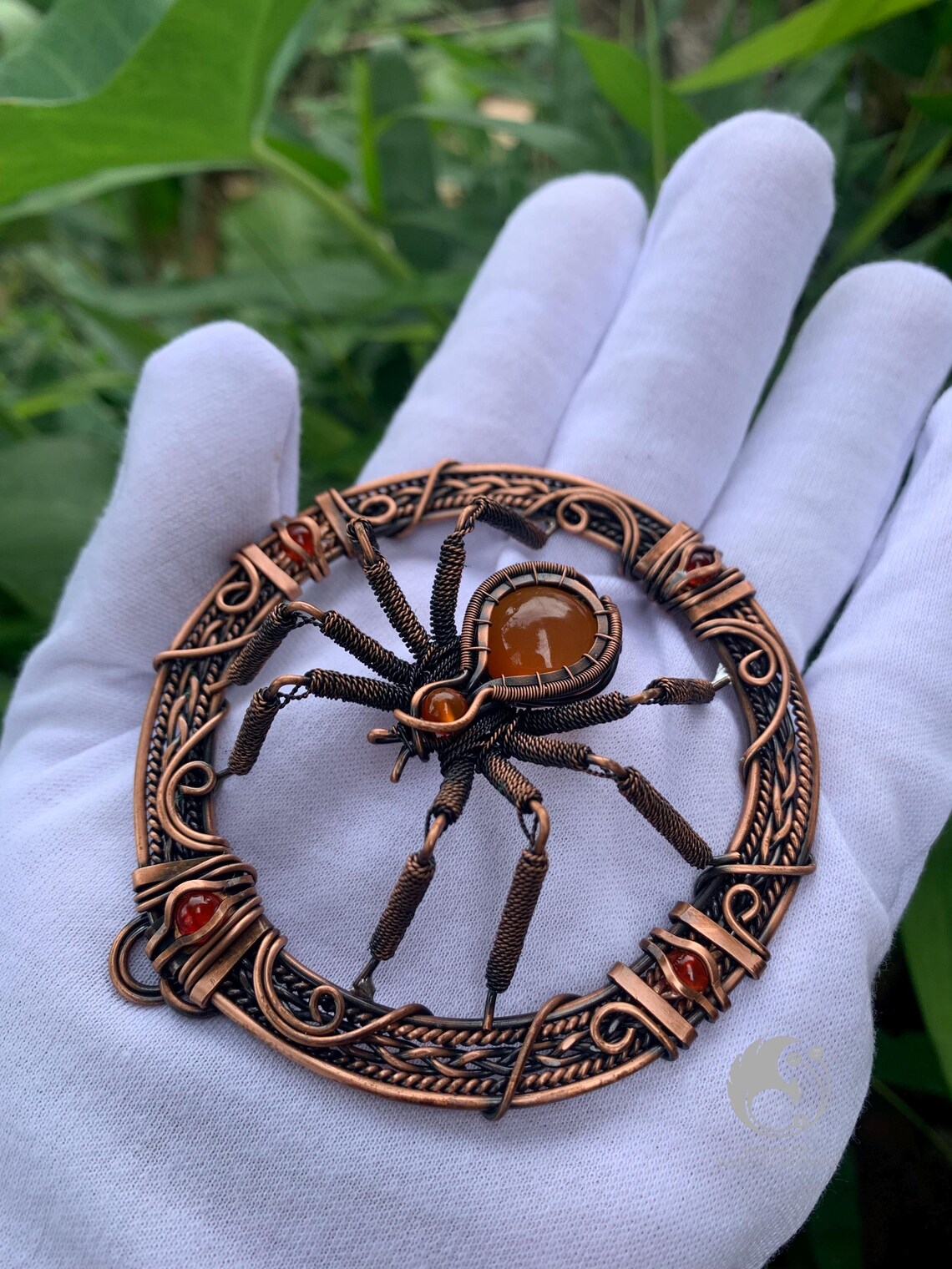 Handmade Wire Wrap Spider Pendant With Carnelian Stone Copper Wire ...