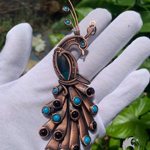 Wire Wrapped Peacock Pendant: Blue Opalized Stone & Beads • Christmas ...