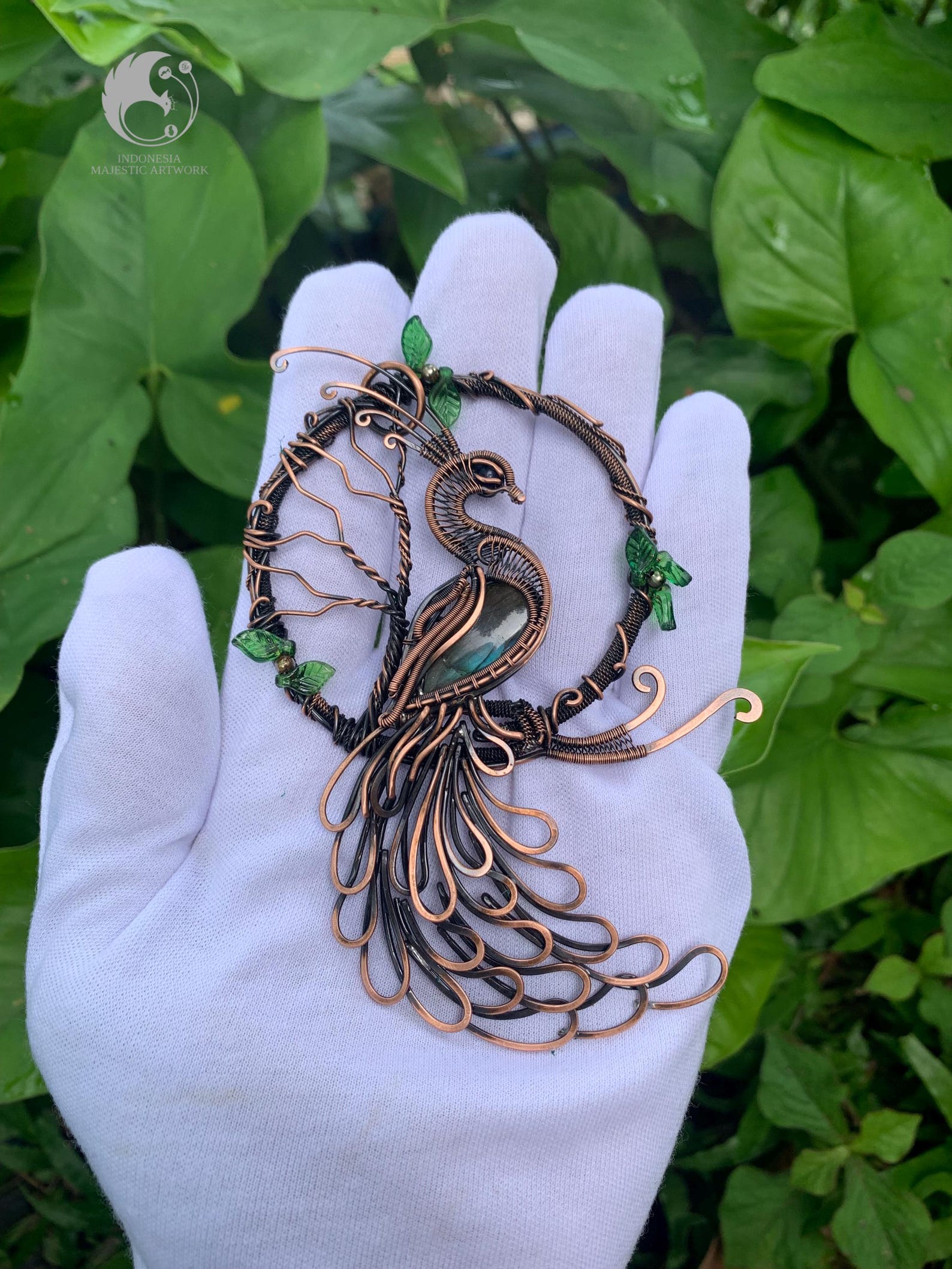 Peacock Wire Wrapped Pendant With Labradorite Handmade Copper Wire ...
