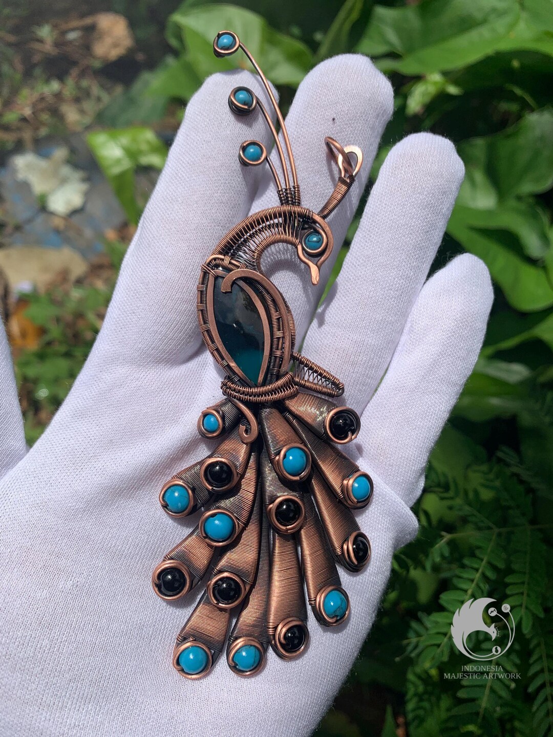 Wire Wrapped Peacock Pendant: Blue Opalized Stone & Beads • Christmas ...