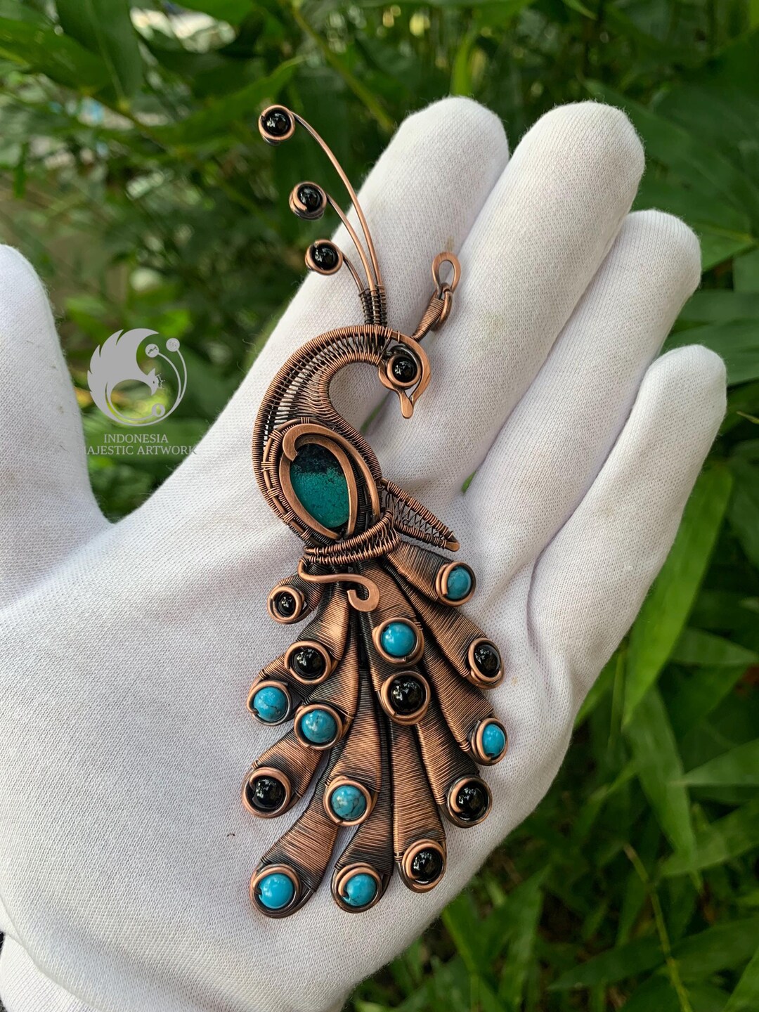 TOP Carving Peacock Wire Wrap Pendant, Blue Opalized Pendant, Oxidazed ...