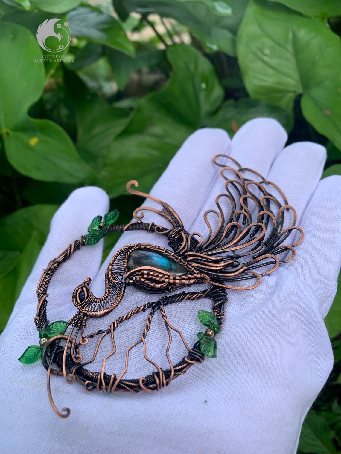 Peacock Wire Wrapped Pendant With Labradorite Handmade Copper Wire ...
