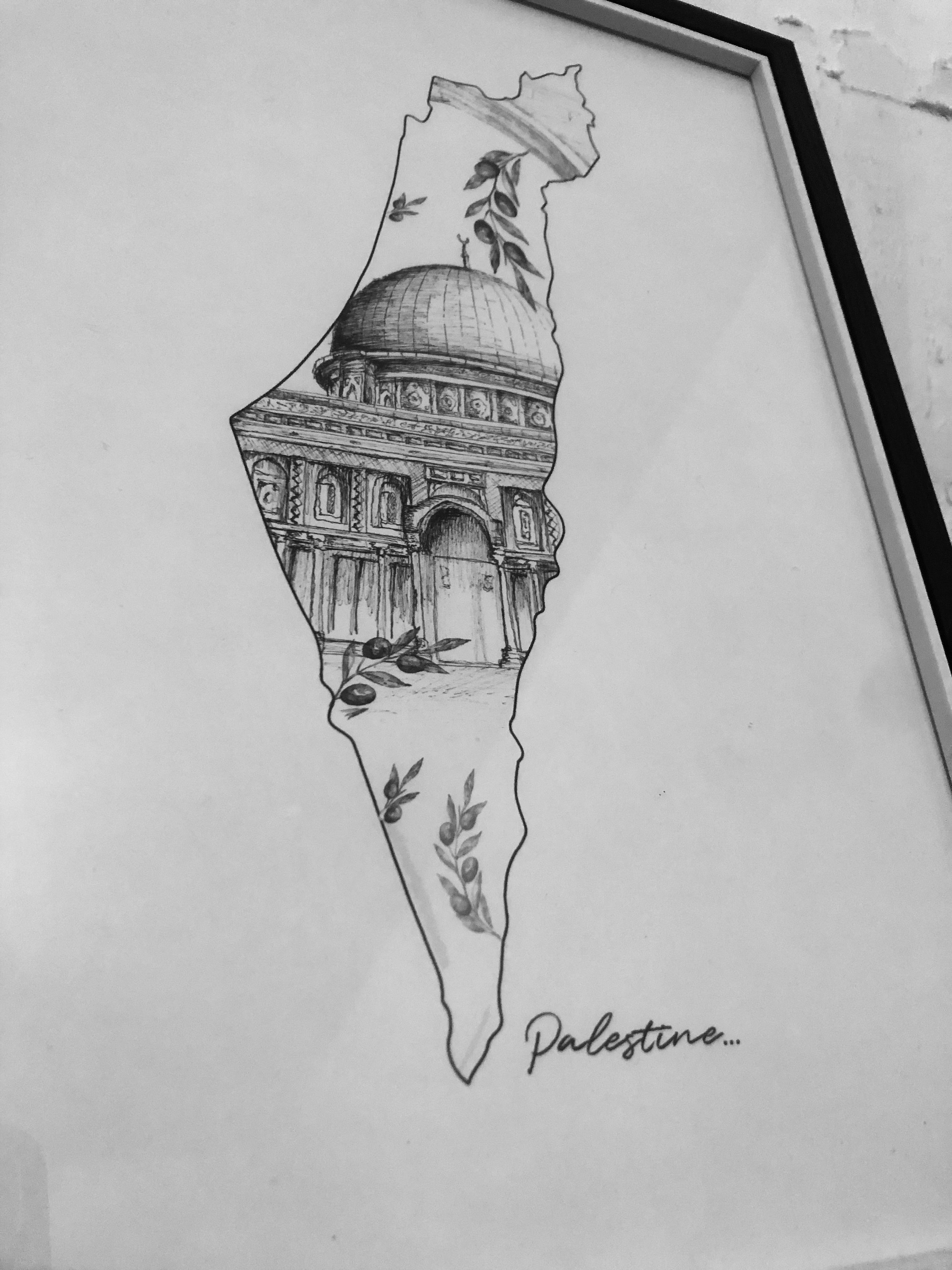 Palestine , Holy Land Art Print, Handmade Black and Whitedrawing ...