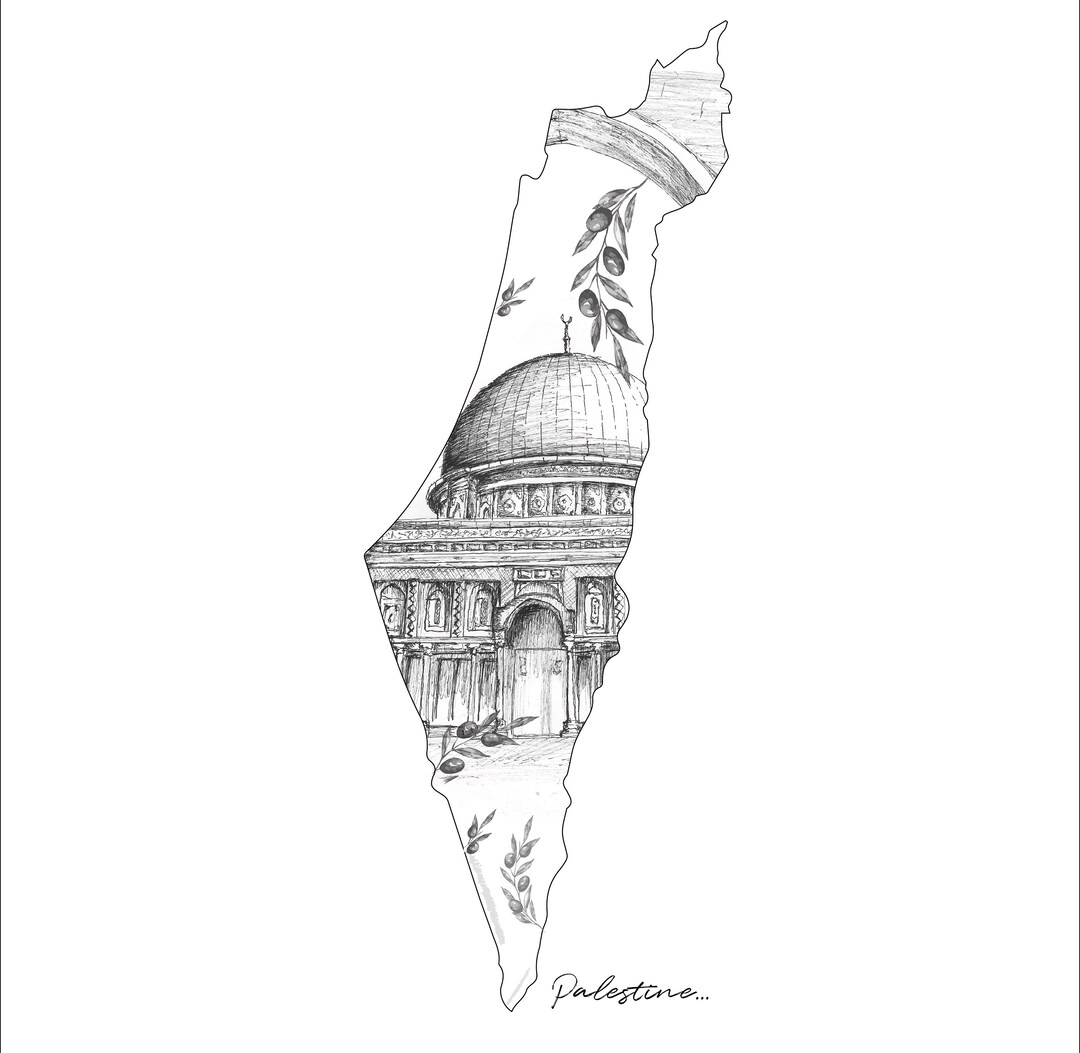 Palestine , Holy Land Art Print, Handmade Black and Whitedrawing ...