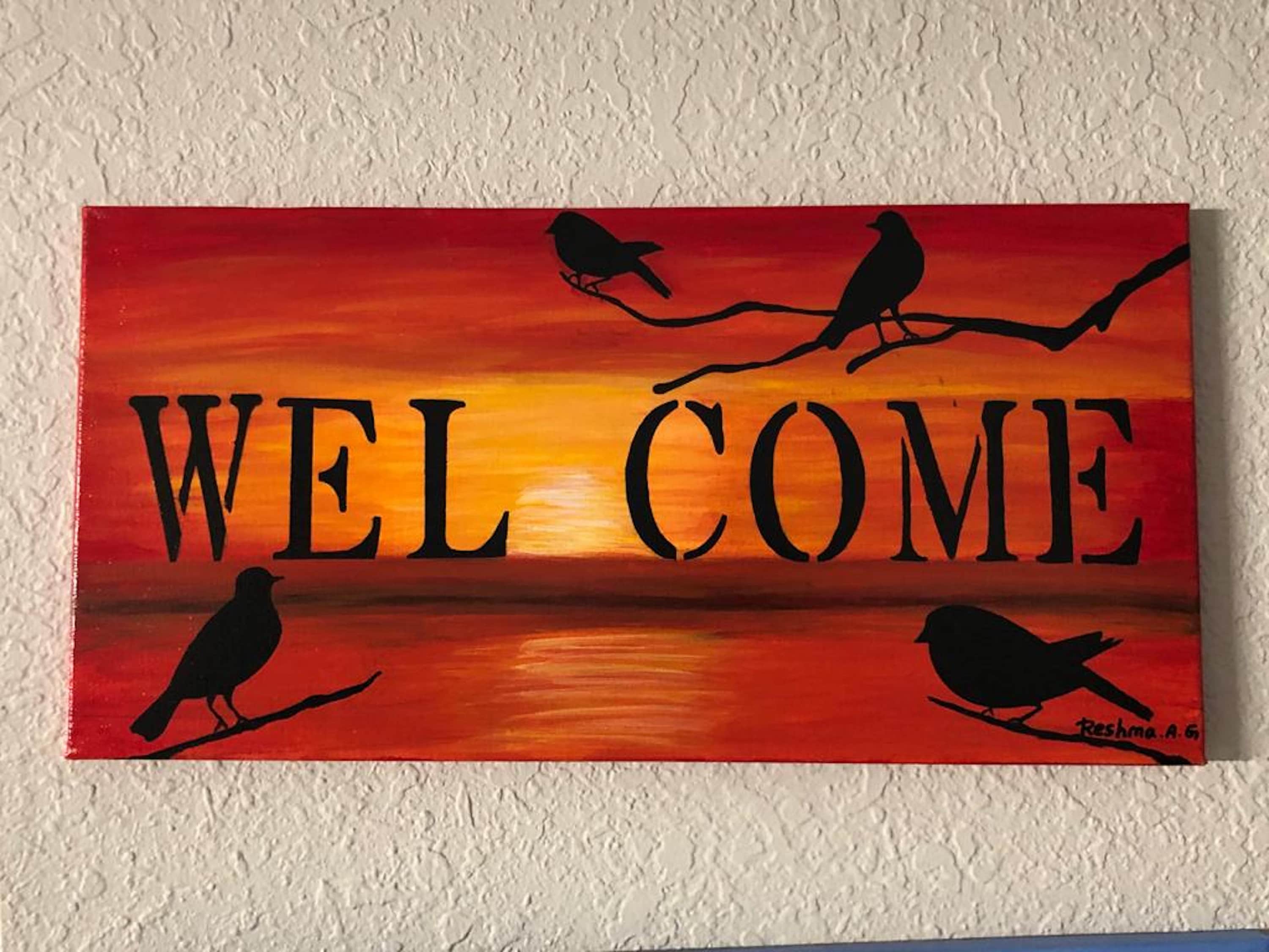 Wel Come Painting,welcome Wall Art,welcome Gift, Welcome Painting on ...