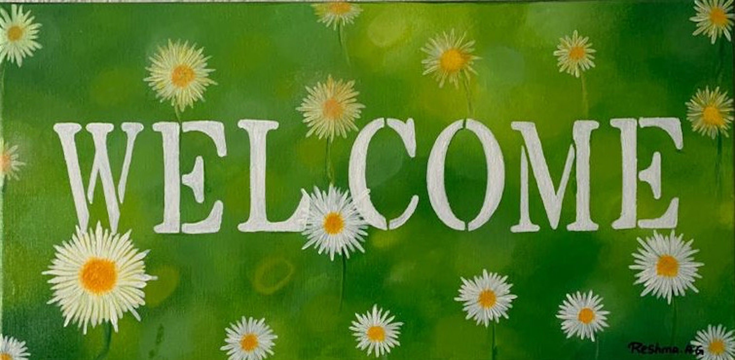 Welcome Art,welcome Painting,welcome Wall Art,welcome Flower Painting ...