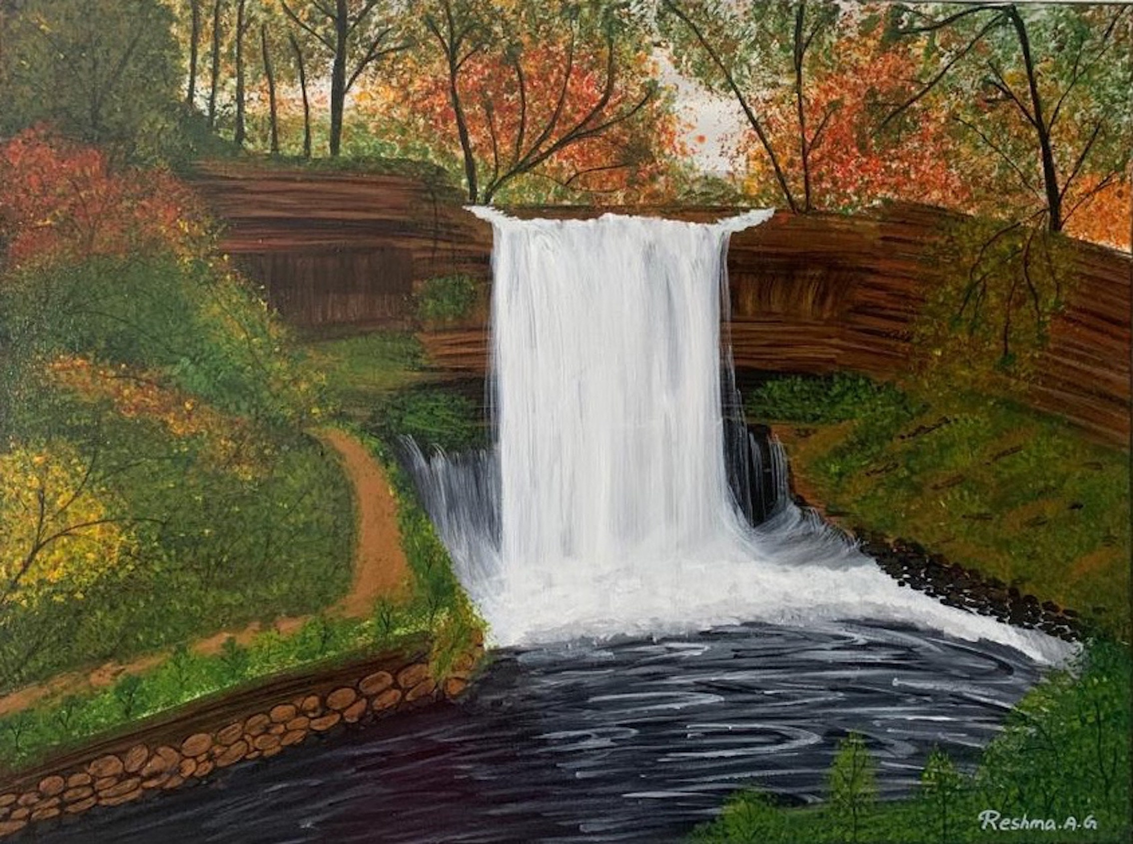 Minnehaha Falls, Water Fall Painting, Water Fall Acrylic Painting, Wall ...
