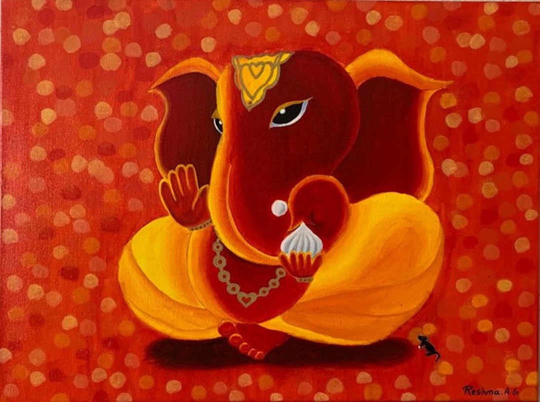 Lord Ganesha Painting, Original Ganesha Painting on Canvas, Ganeaha ...