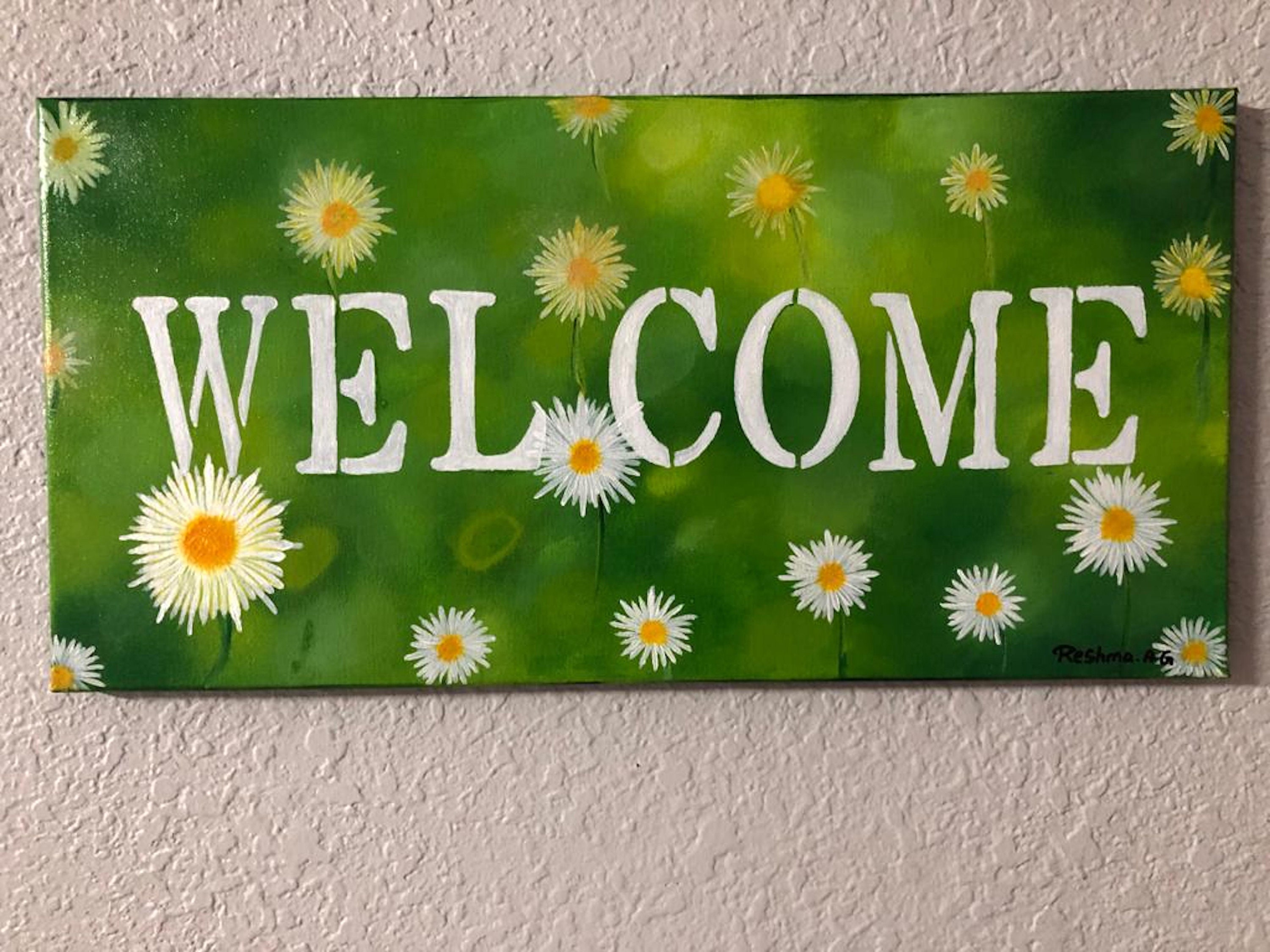 Welcome Art,welcome Painting,welcome Wall Art,welcome Flower Painting ...