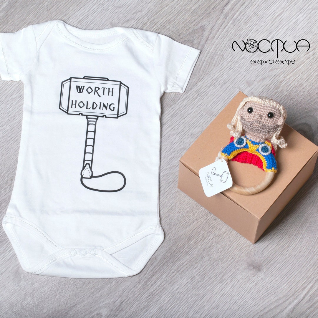 Thor and Loki Crochet Rattle and Funny Baby Bodysuit With Hammer Gift ...