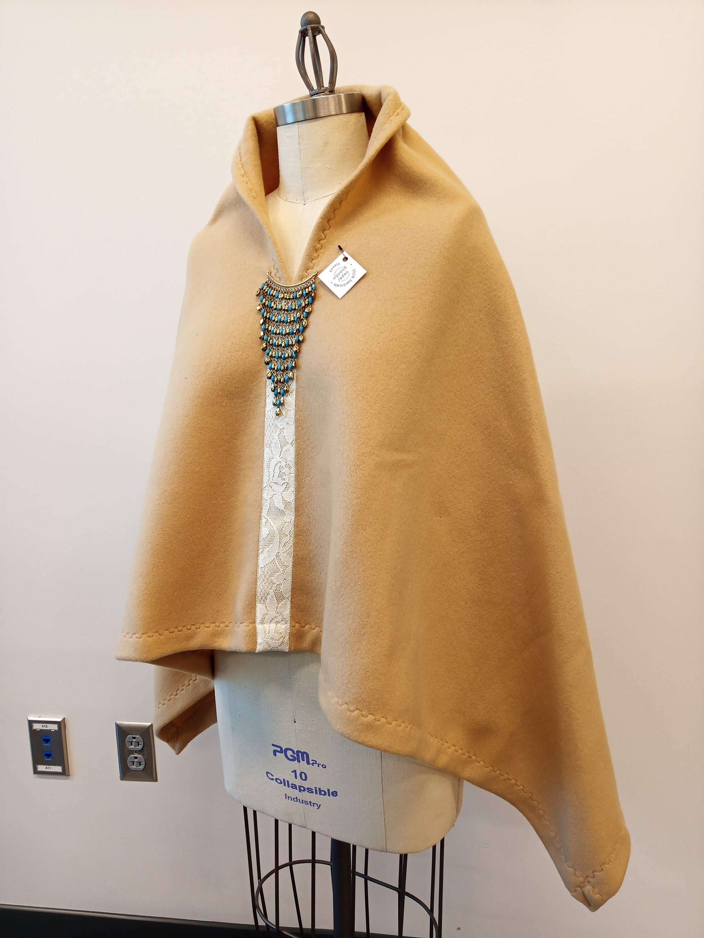 Camel Fleece Cape/Poncho with Beaded Collar by G. Noelle | Etsy