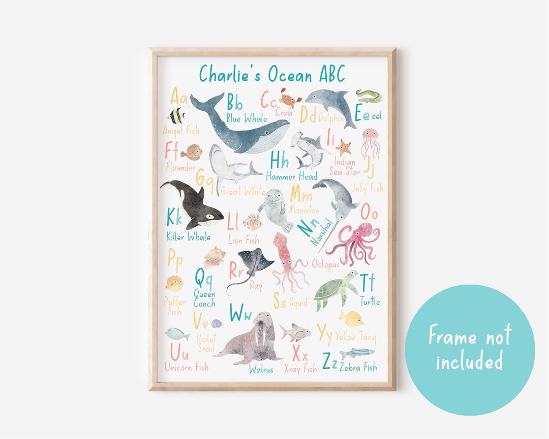 Personalised Ocean Alphabet Nursery Print, Sea Print, Education Print ...