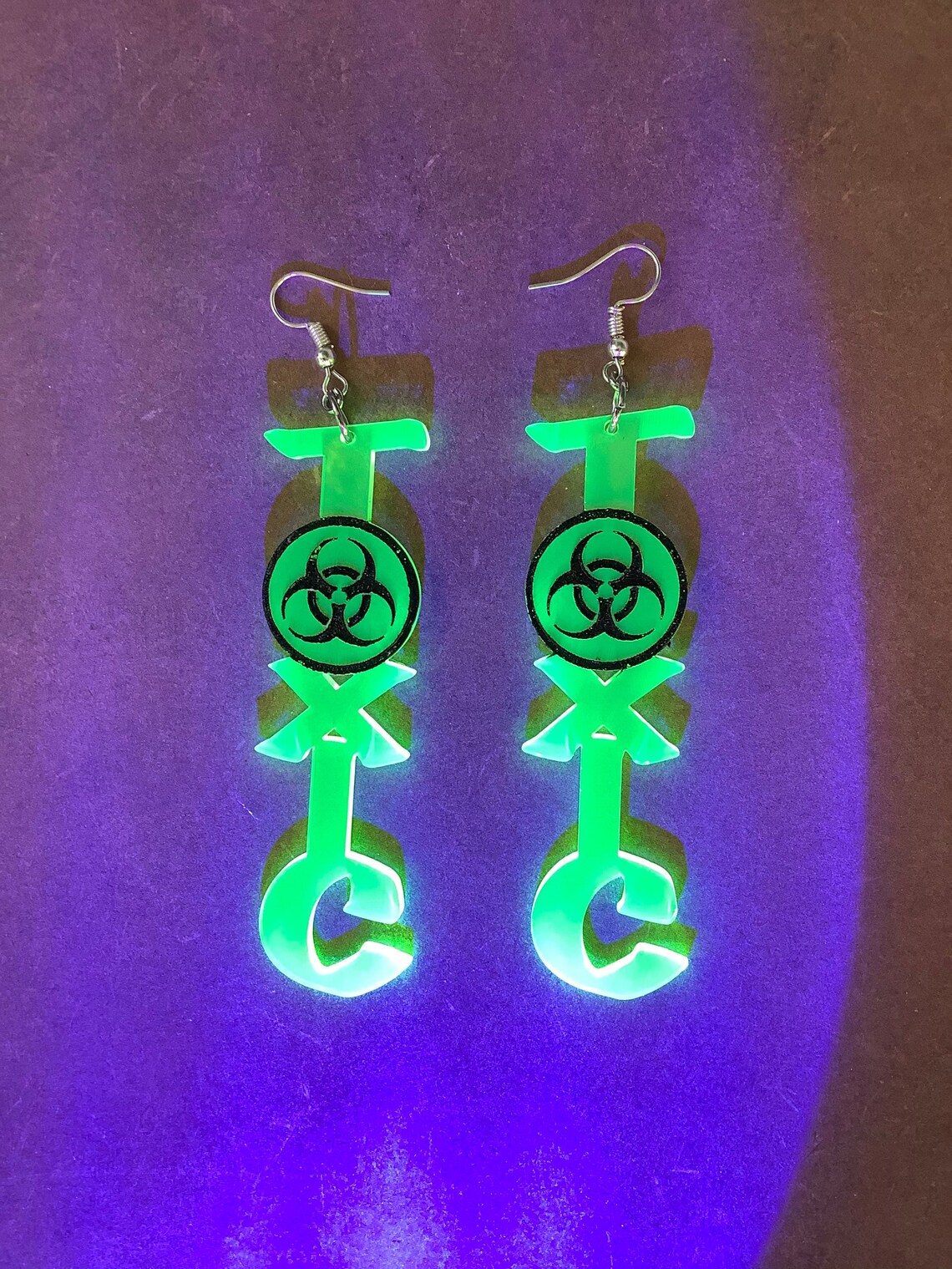 Acrylic Toxic Biohazard Earrings / Black Light Reactive / - Etsy