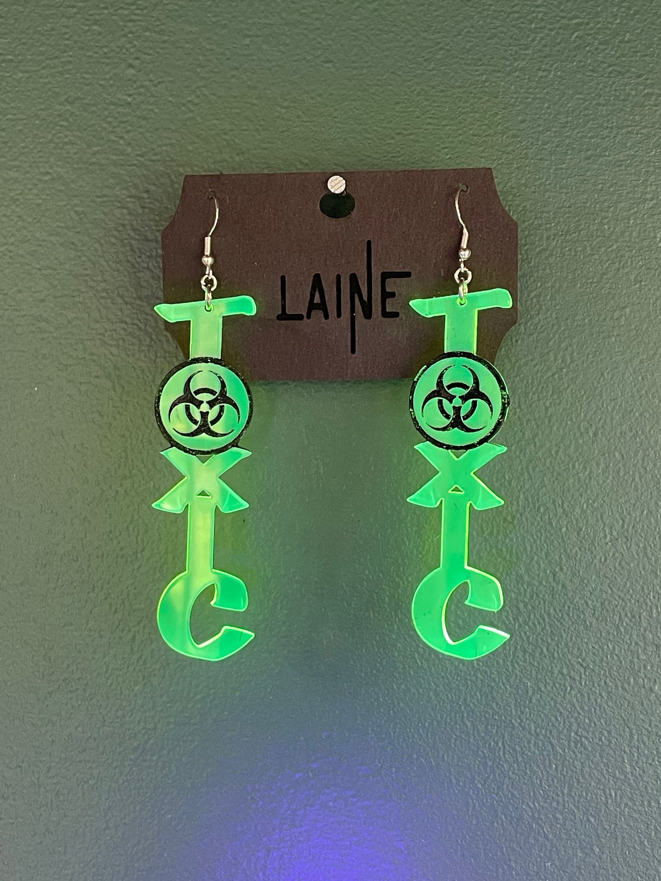 Acrylic Toxic Biohazard Earrings / Black Light Reactive / - Etsy