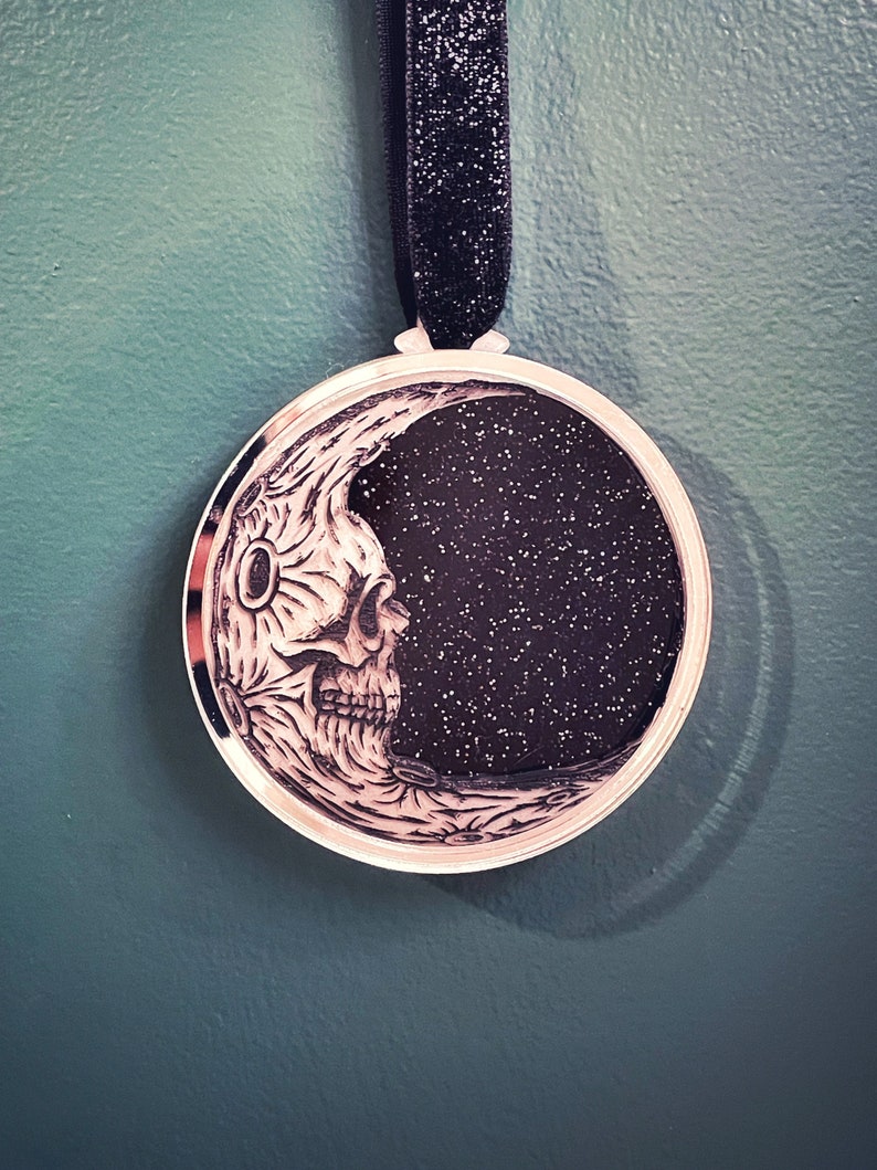 Skull Moon Ornament / Goth Ornament / Skull Ornament / Glitter - Etsy