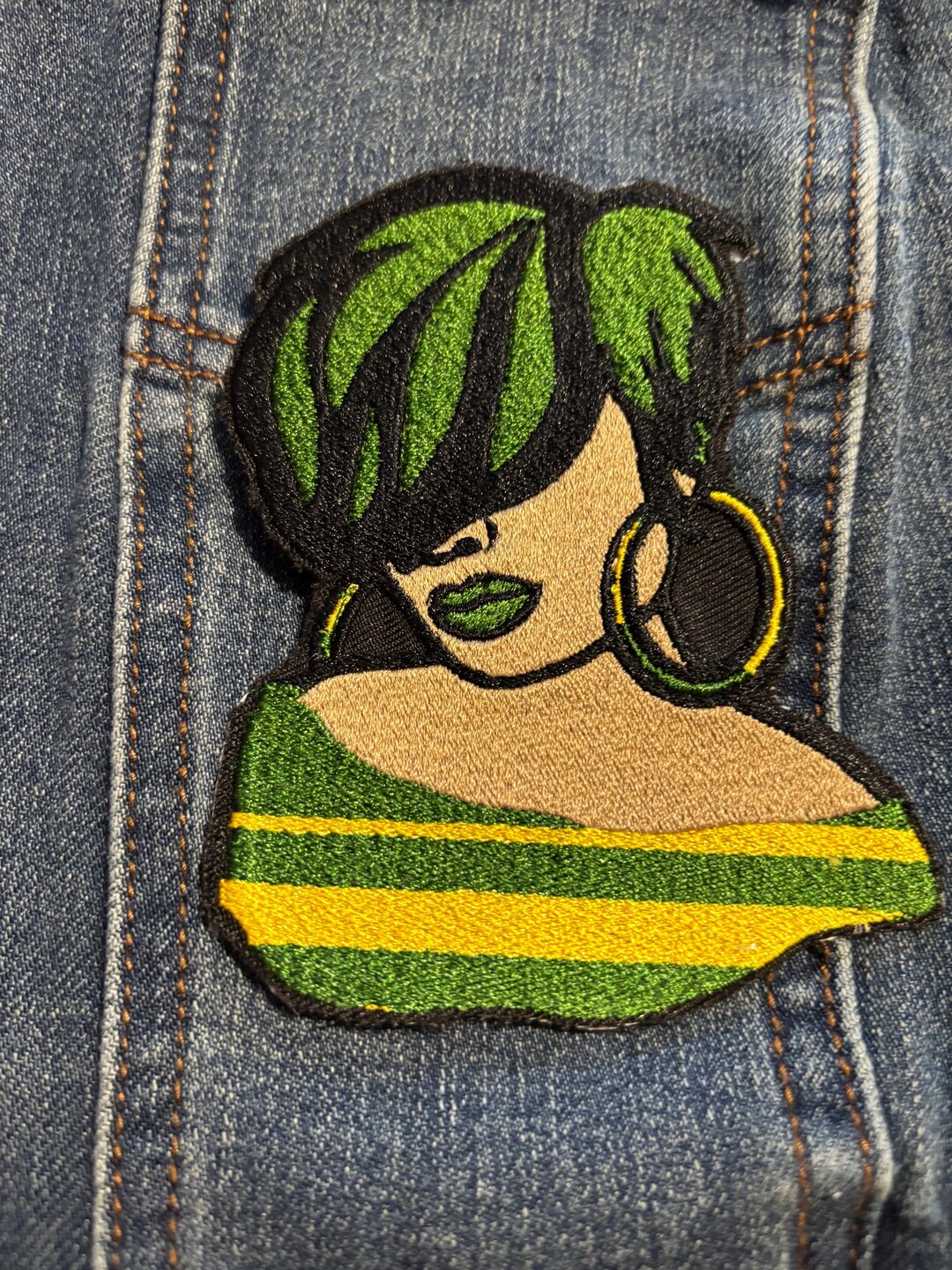 Woman Patch GREEN Hairstyle, Embroidered Iron on Patch, Afrocentric ...