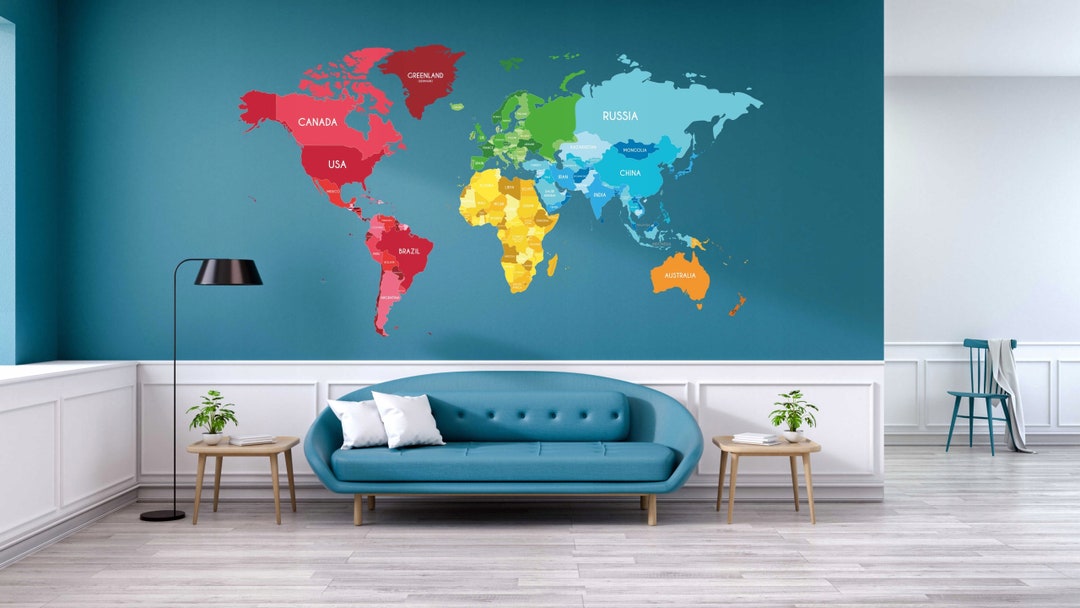 Wall Stickers World Map 200 Cm Country Names - Etsy