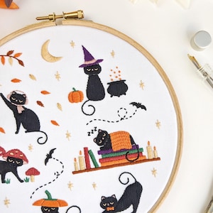 Halloween Cats Embroidery Pattern • Digital PDF Download • 7 & 8" Sizes ...