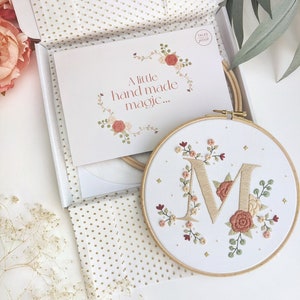 Personalized Boho Monogram Floral Embroidery Kit: Custom Decor, 7" Hoop ...