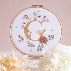 Personalized Boho Monogram Floral Embroidery Kit: Custom Decor, 7" Hoop ...
