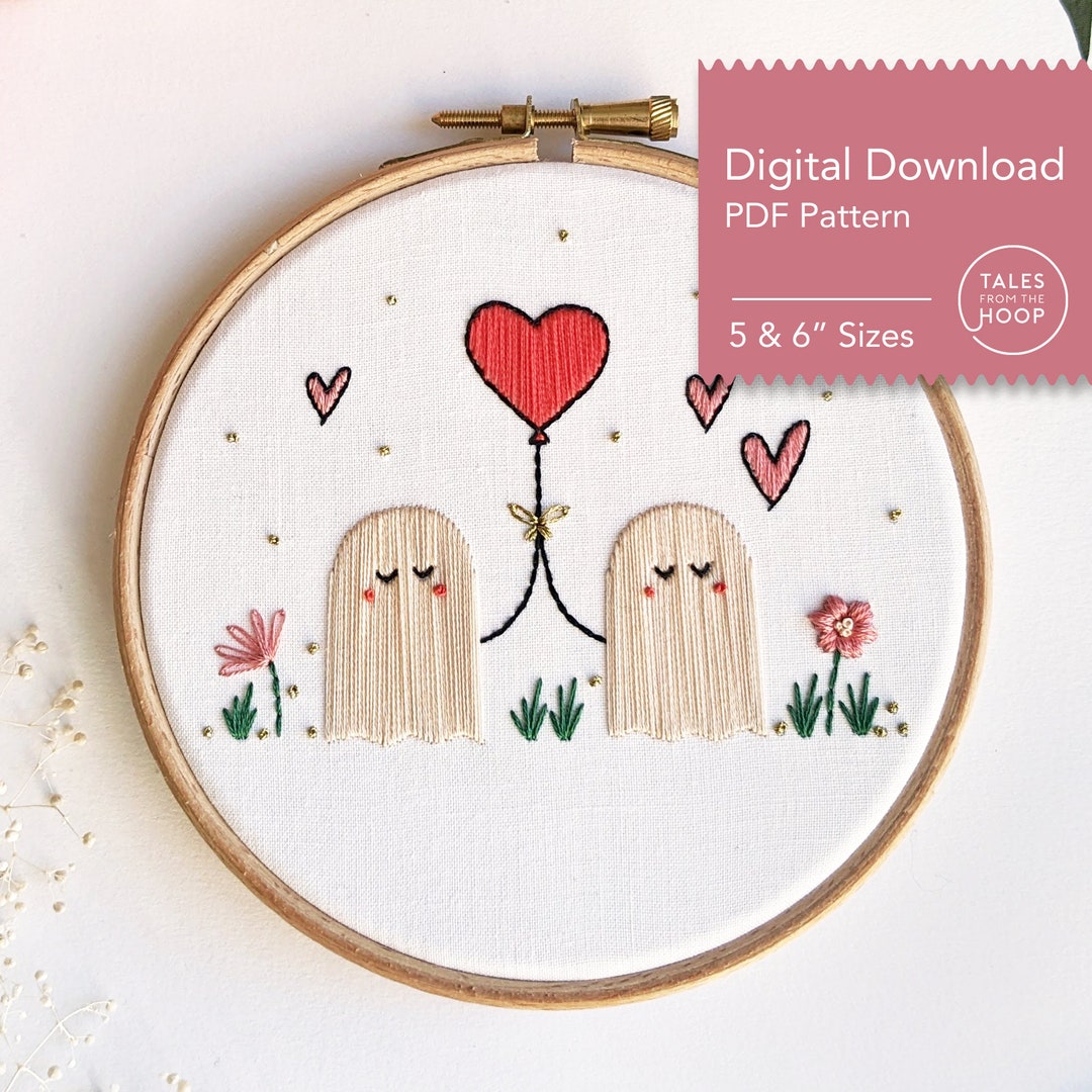 Be My Boo Embroidery Pattern • Cute Kawaii Ghosts • Love Themed Pattern ...