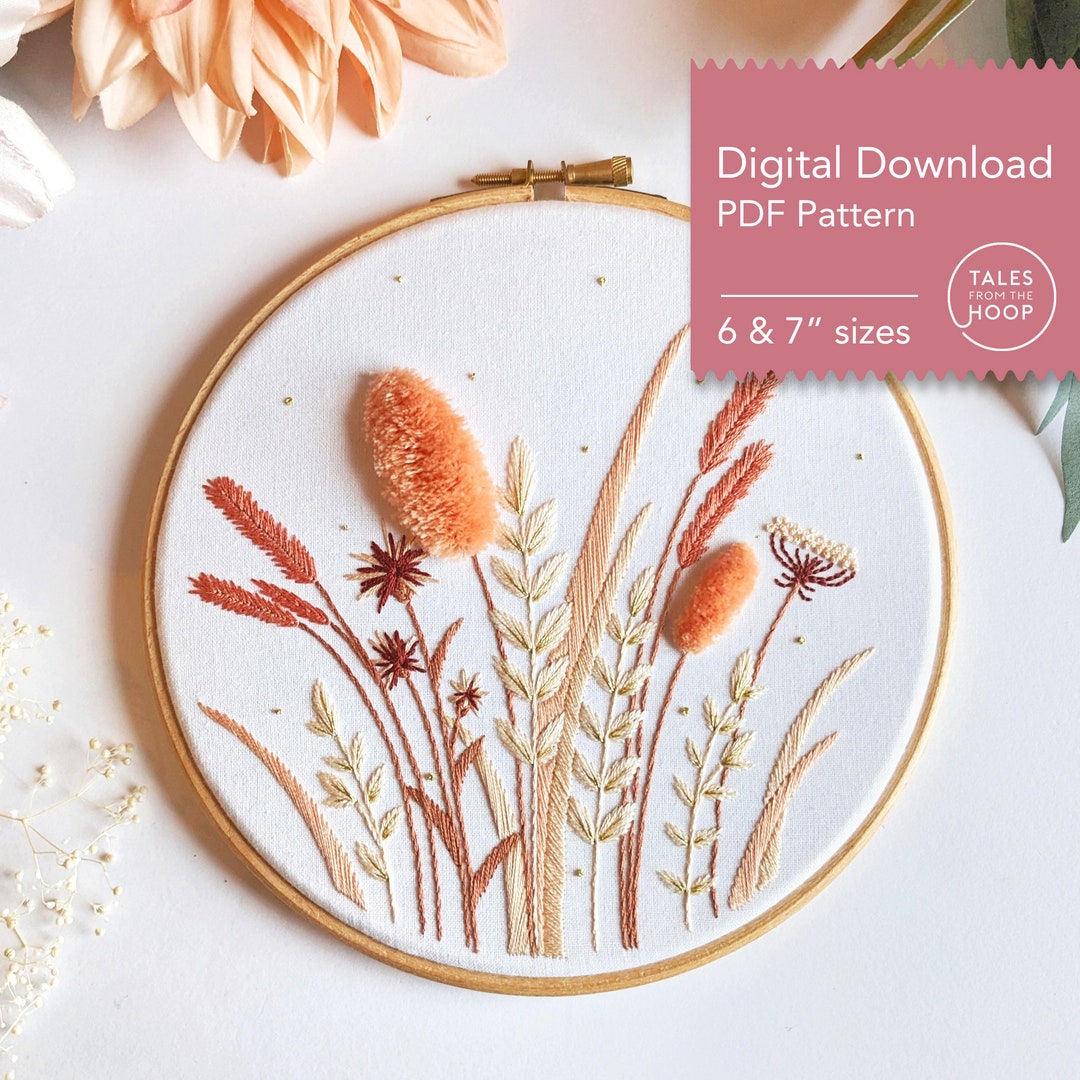 Wildflower Meadow Embroidery Pattern • Floral Summer Meadow and Golden ...